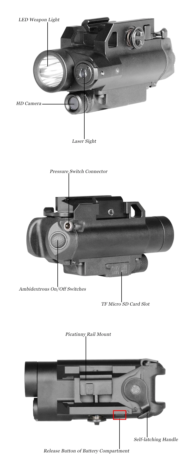 Red Laser Sight And 70lm Tactical Weapon Light With Hd Camera - Buy Led ...