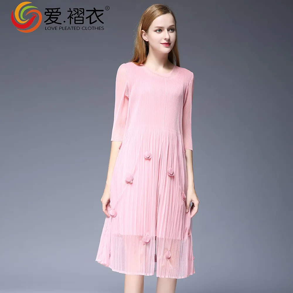 Casual Breathable Women Long Frog Dress Pink Pleated Dress - Buy Long ...