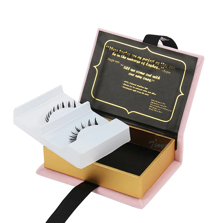 Pink Luxury Ribbon Eyelash Packaging Velvet Box - Buy Velvet Box,Pink ...