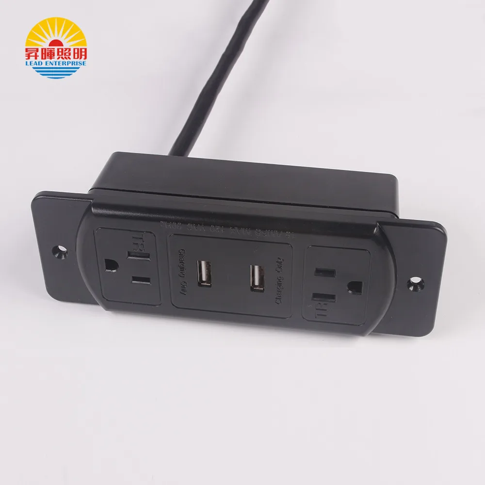 America Plug 120V 15A Table Mount 2 Way USB Power Socket