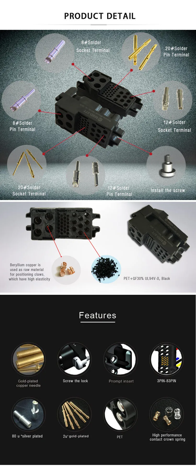 Misa 37 Pin 75a Modular Connector,Replacement Elcon Drawer Rectangular ...