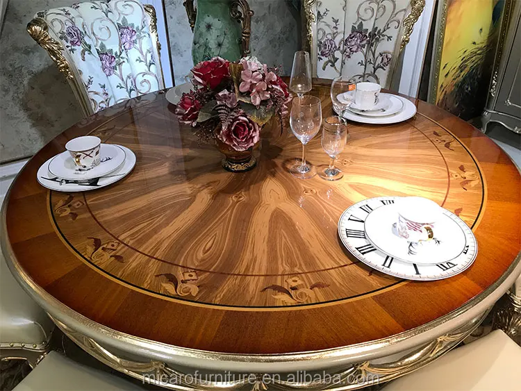 Luxury Wood Carved Arabic Dining Table With 6 Pcs Gold Dining Chairs In ...
