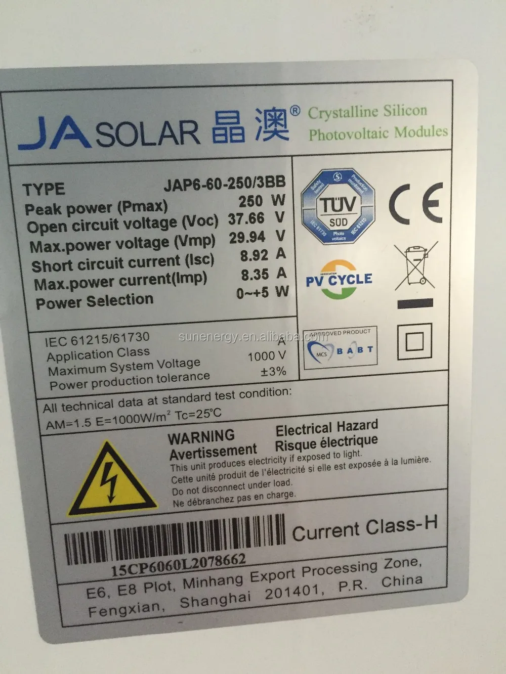 Ja Pv Solar Panel Price With Factory Warranty Jap6-60-250/3bb - Buy Ja ...