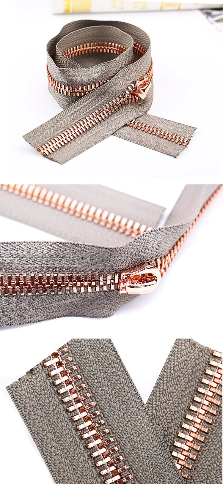 Zip Manufacturers Polished # 10 Brass Zippers Big Size Rose Gold Teeth ...