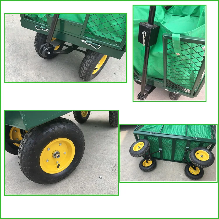 Steel Wire Mesh Metal Folding Garden Wagon With Waterproof Cloth - Buy ...