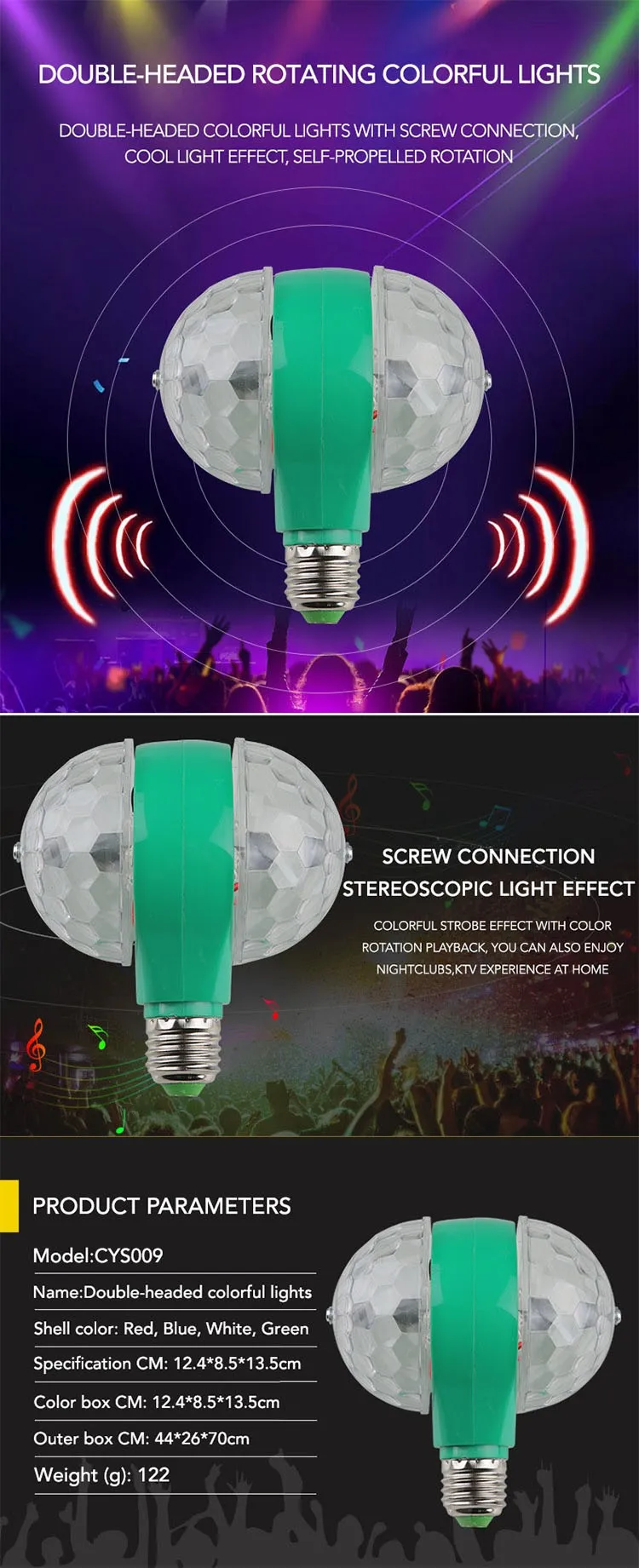 High Quality E27 Led Full Color Rotating Lamp Double Head Small Magic ...