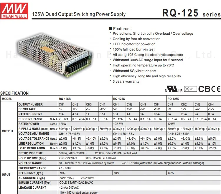 Mean Well RQ-125C 125W 5v 15v 15v -15v Quad Power Supply| Alibaba.com