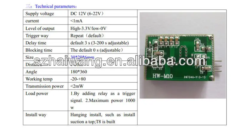 Haiwang HW-M10 Microwave Radar Sensor Module for Human Detection