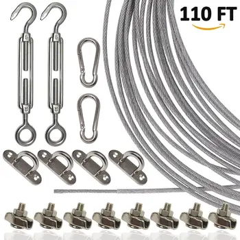 110ft Stainless Steel Cable Global String Light Hanging Kit With ...