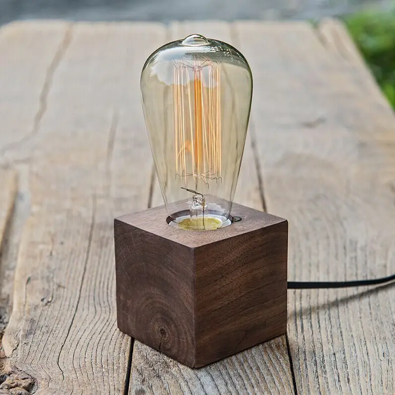 Retro Table Wooden Lamp Edison Light Vintage Wood Lamp For Coffee Lamps ...