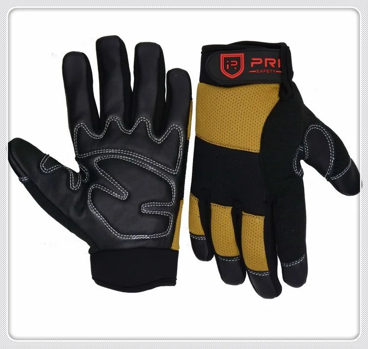 Anti-vibration Impact Mechanic Hand Drilling Leather Work Gloves - Buy ...