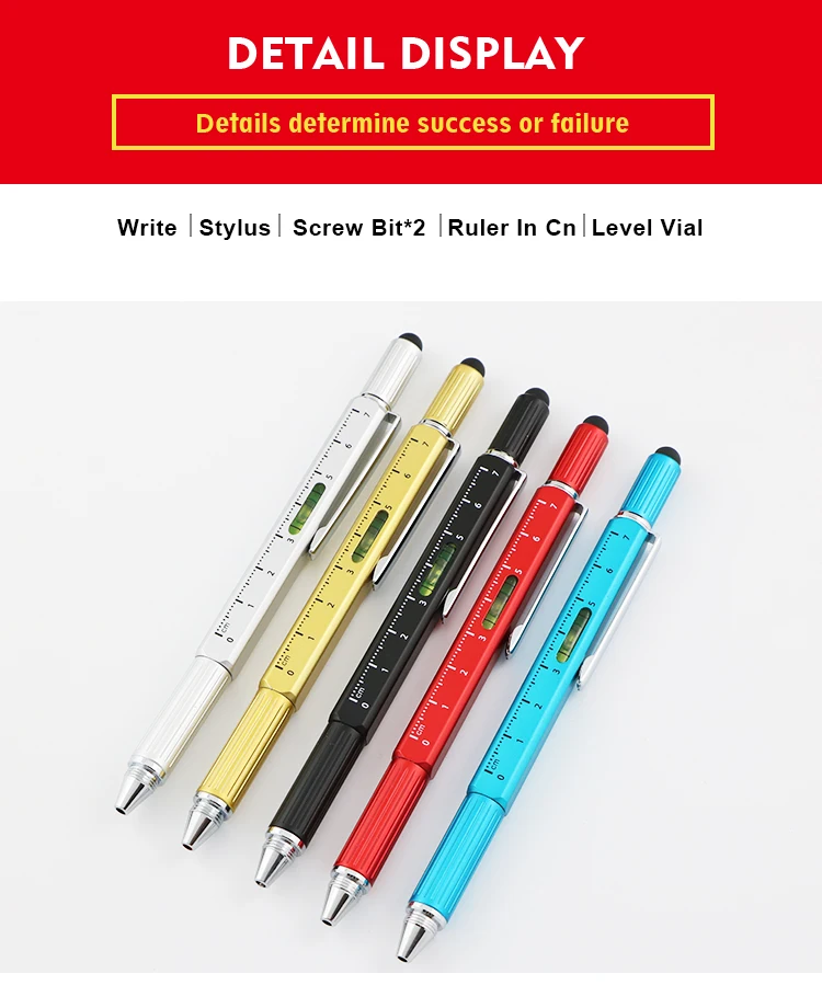 Anodized Aluminum Material 6 In 1 Multi-function Metal Writing Tool Pen ...
