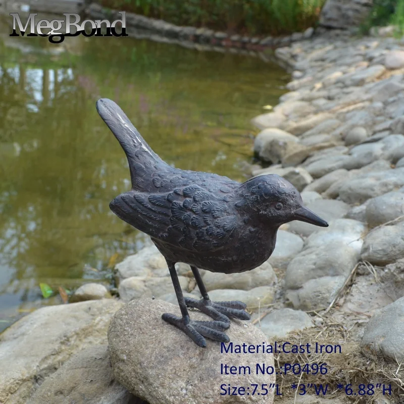 Cast Iron Standing Small Bird for Desktop or Garden Decorative