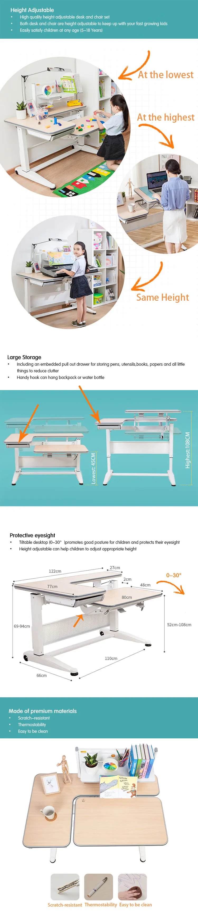 Height Ajustable Kids Study Table For Growing Children - Buy Height ...