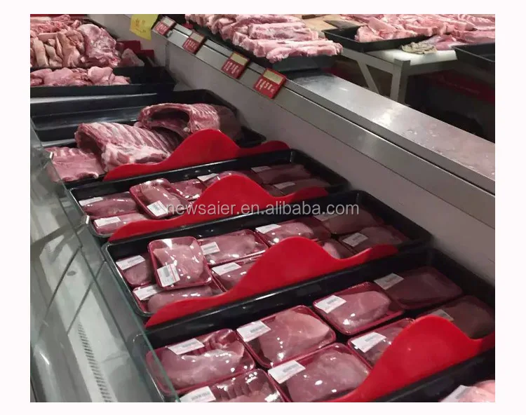 Meat And Seafood Packaging Tray In The Refrigerated Counter For Display ...