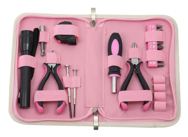 Promotion 23 Piece Home Pink Tool Kit With Led Light,Measuring Tape ...