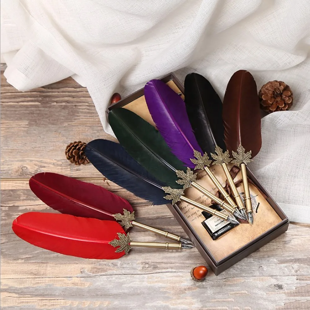 Shinmor Dip Pen Set Antique Feather Copper Pen Stem Calligraphy Writing ...