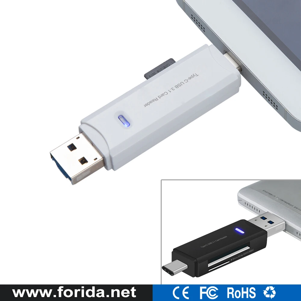 Hyd-7050t 3-in-1 Usb Type C Card Reader 3 Modes Usb-a / Micr0 Usb ...