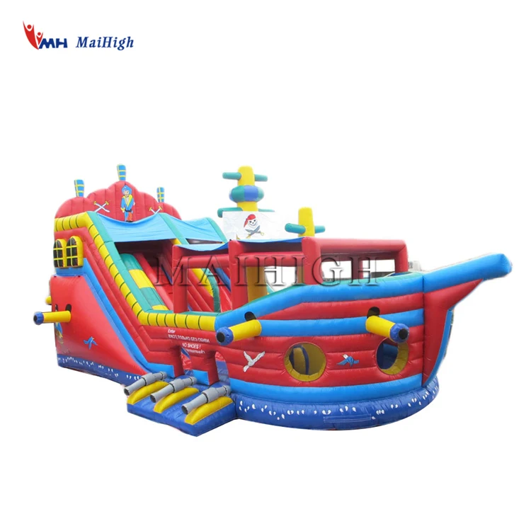 Pirate Ship Dry Slide Bouncy Castle Playground Pirate Boat Inflatable ...