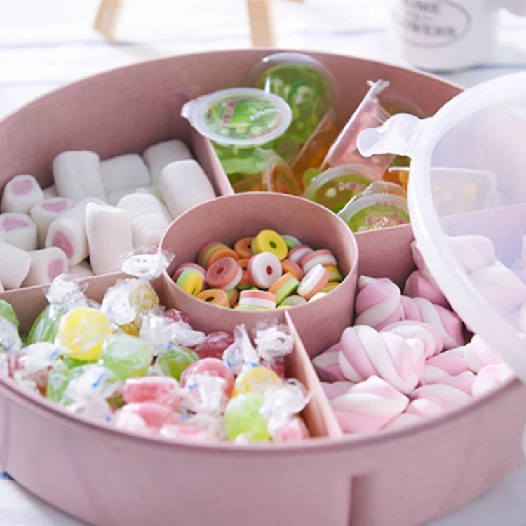 5 Compartment Round Wheat Straw Food Storage Organizer