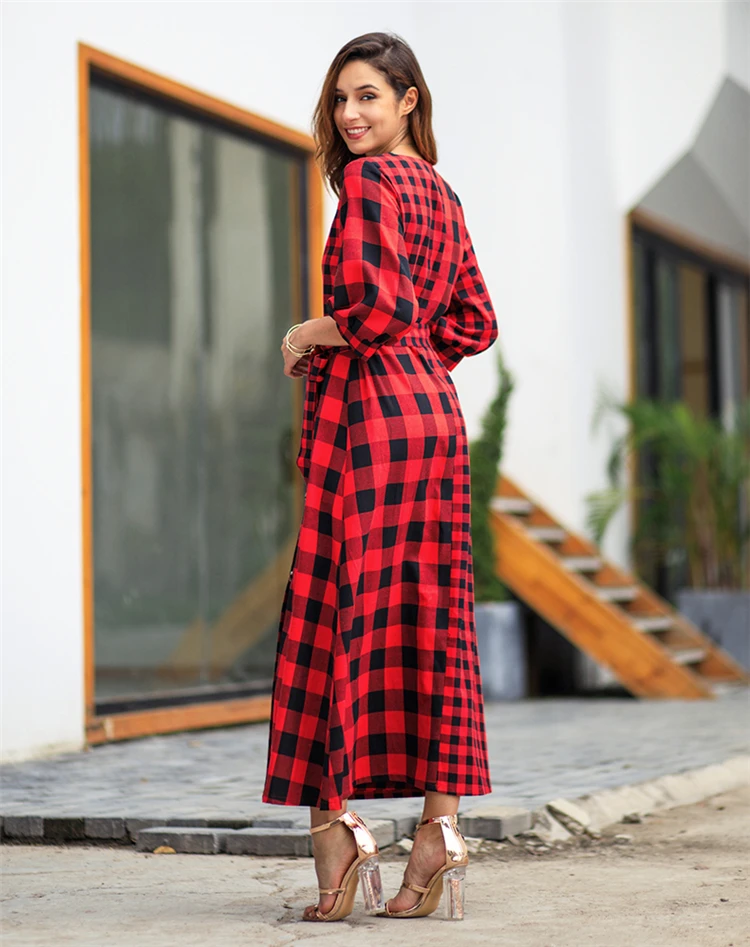 Wholesale Spring Buttons Front Check Maxi Dresses For Women 2019 - Buy ...