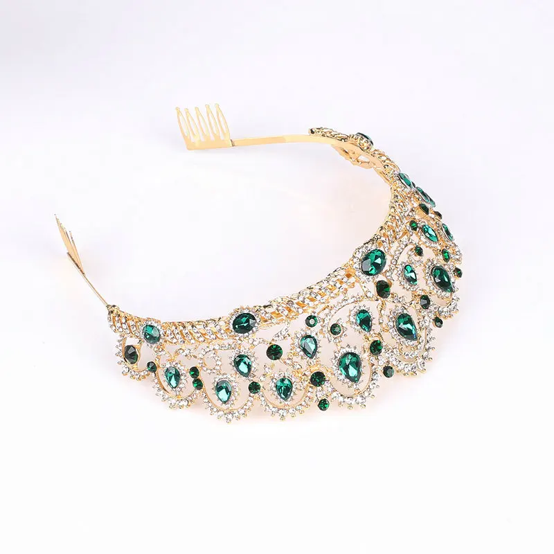 Hot Sale Grace Braut Grün Blau Kristall Strass Gold Krone Kopfschmuck ...
