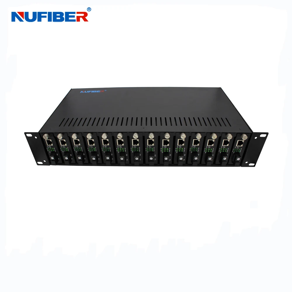 16-port Unit Rack Mounted Fiber Optic Media Converter Chassis With Dual ...