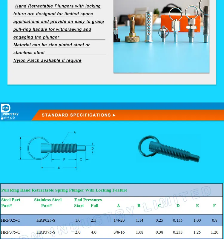 M6 M8 M10 M12 M16 M20 Stainless Steel Self Locking Index Plunger Pin ...