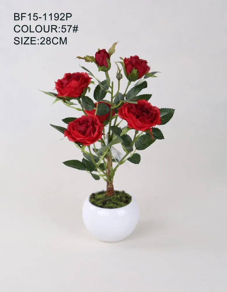 Wholesale Mini Potted Artificial Red Rose Flower In White Ceramic Pot ...