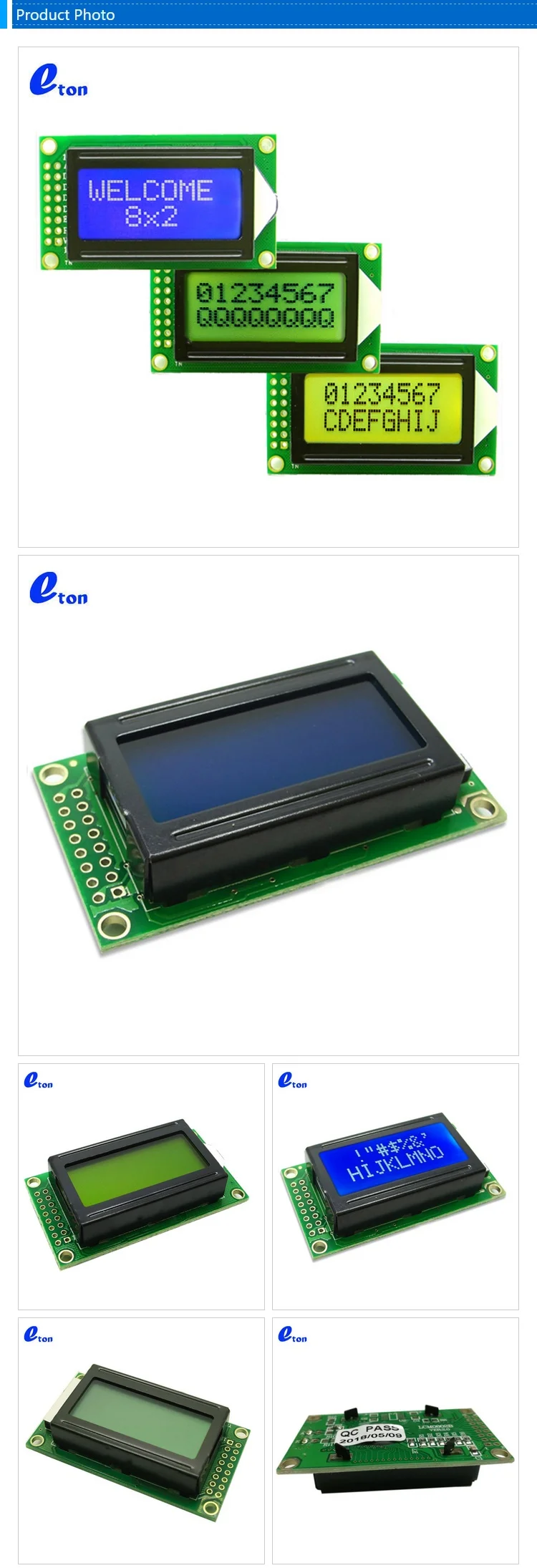 Lcd 16pin 8x2 Stn Character Blue/yellow-green Monochrome Display Screen Lcd 0802 - Buy Lcd 0802 ...