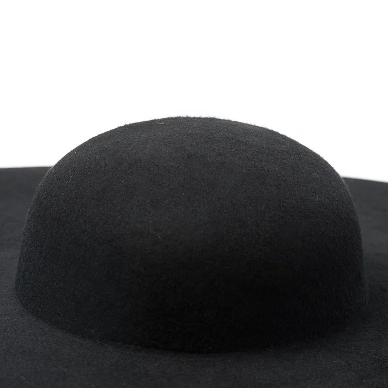 17.5cm Flat Stiff Brim Wool Felt Round Crown Hat For Women Travelling ...