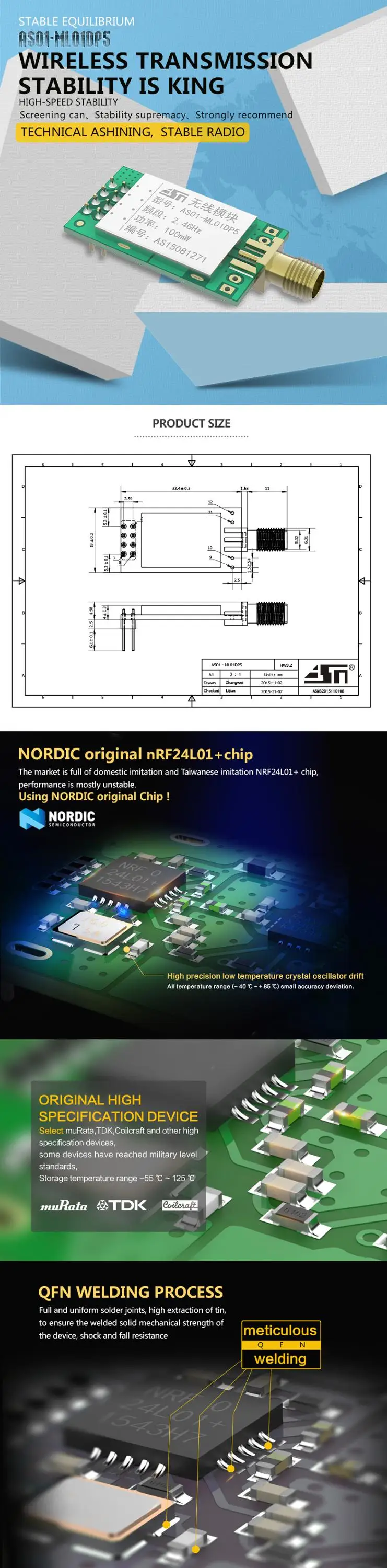 AS01-ML01DP5 Nrf24l01p Si4463 433mhz Module for Street Light Control