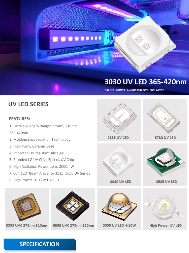 Hot Sales Pct Emc Lead Frame 1w 365nm Uv Led 3030 For 365nm Uv Led Lamp ...