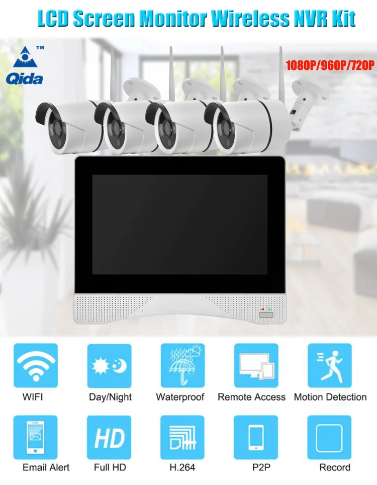 4ch 1080p 12.5" All In One Lcd Dvr Monitor Wireless Nvr Kit - Buy 12.5 ...