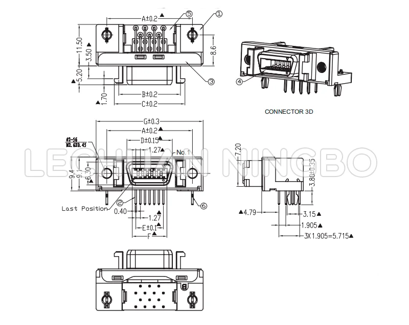 14 / 3m Scsi Mdr 14/20/26/36/50 P Female Right Angle Dip Connector ...