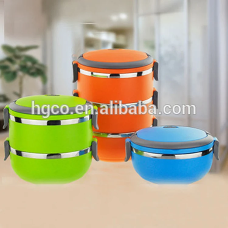 Colored Round Stainless Steel Bento Lunch Box with Lock for Kids and ...