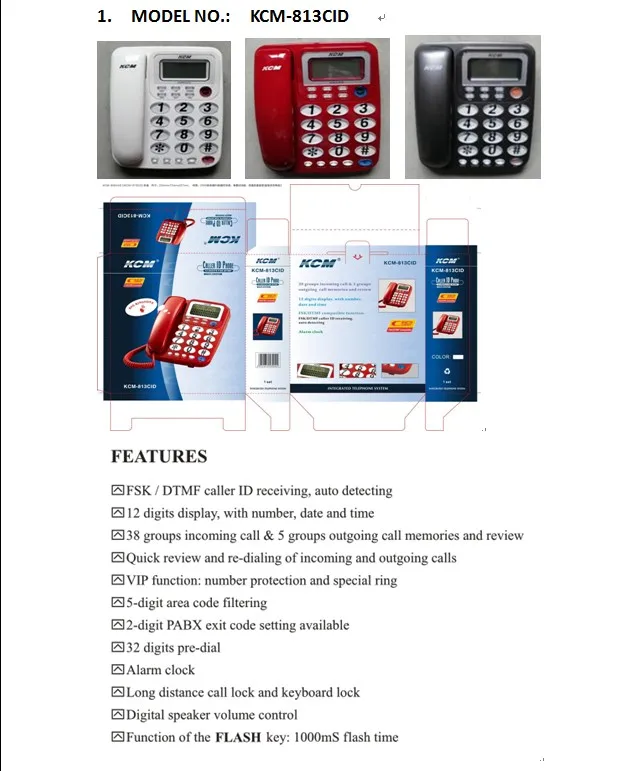 Caller ID Telephone - PROOLIN KCM-813 for Office & Home