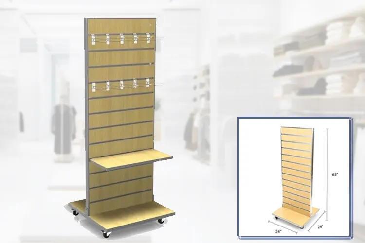 Movable Vertical Freestanding Slatwall Unit Free Standing Wood Slatwall ...