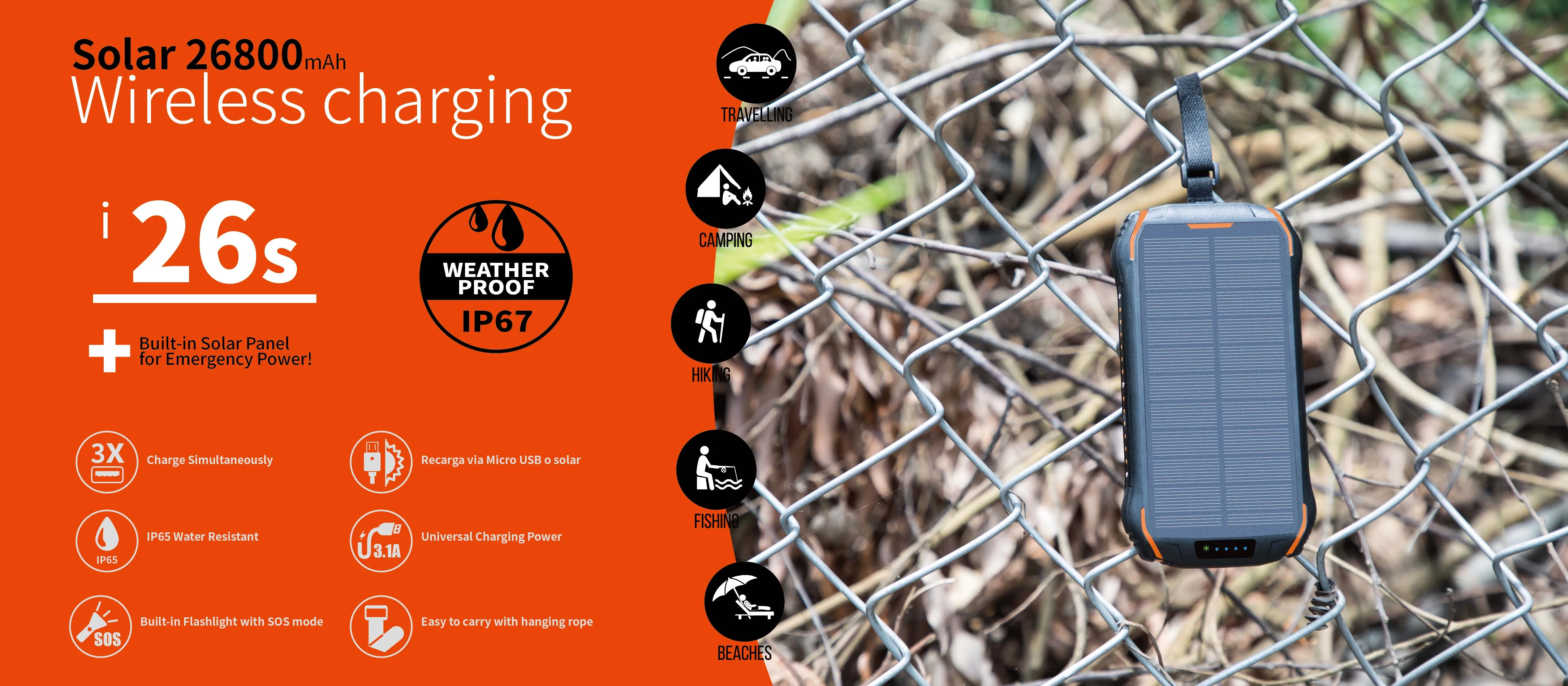 Ce Fcc Rohs Ip66 Solar Power Bnak Waterproof 30000mah Mi Wireless ...