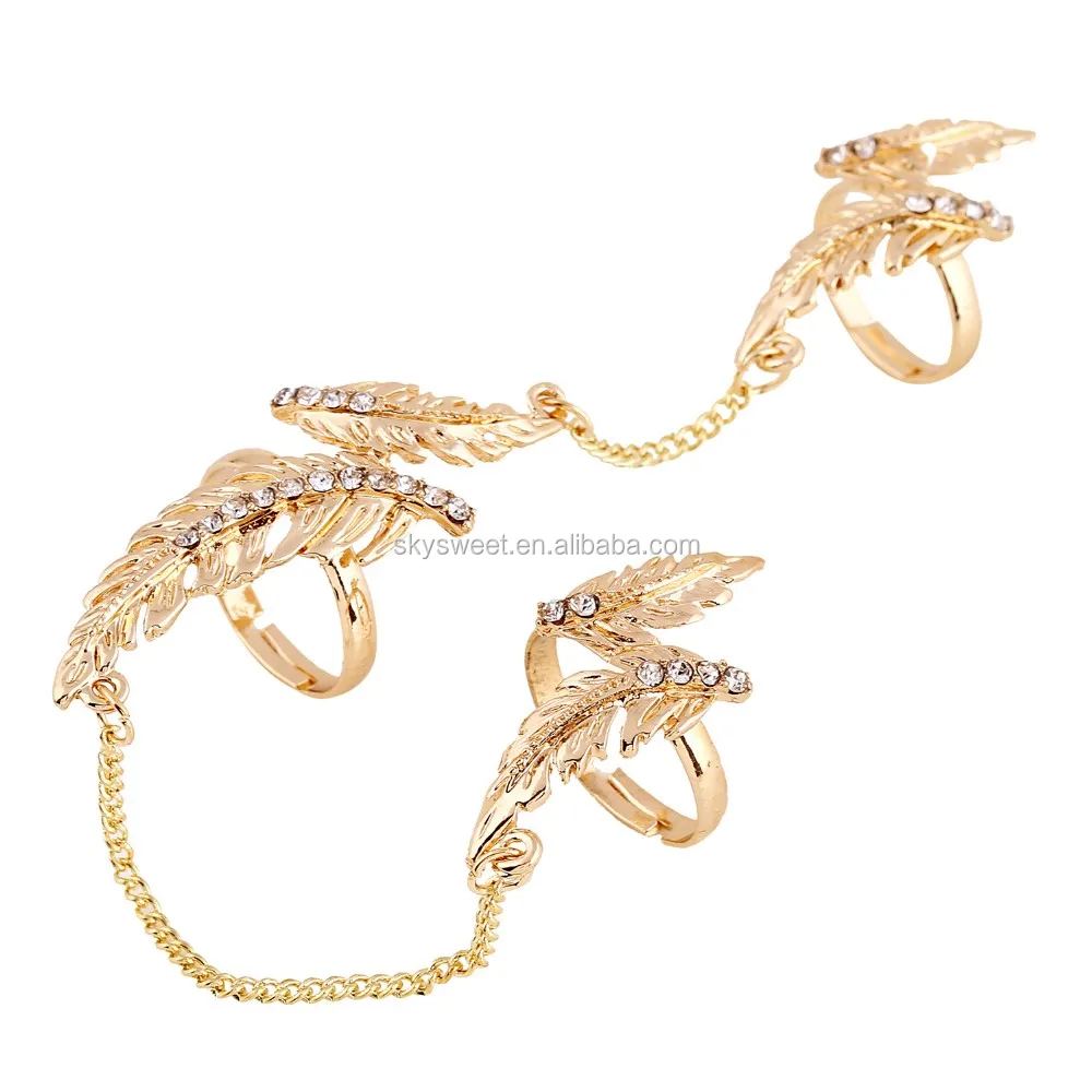2016 Fashion Ladies Leaves Two Fingers Latest Gold Finger Ring Designs ...