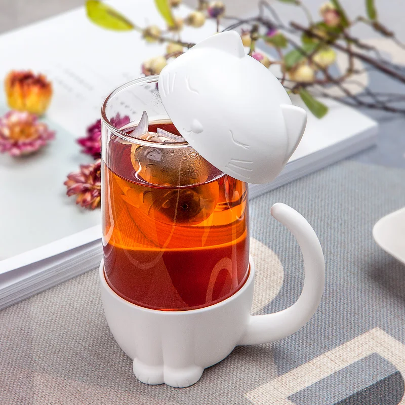 Cute Cat Glass Cup Tea Mug With Fish Tea Infuser Strainer Filter - Buy ...