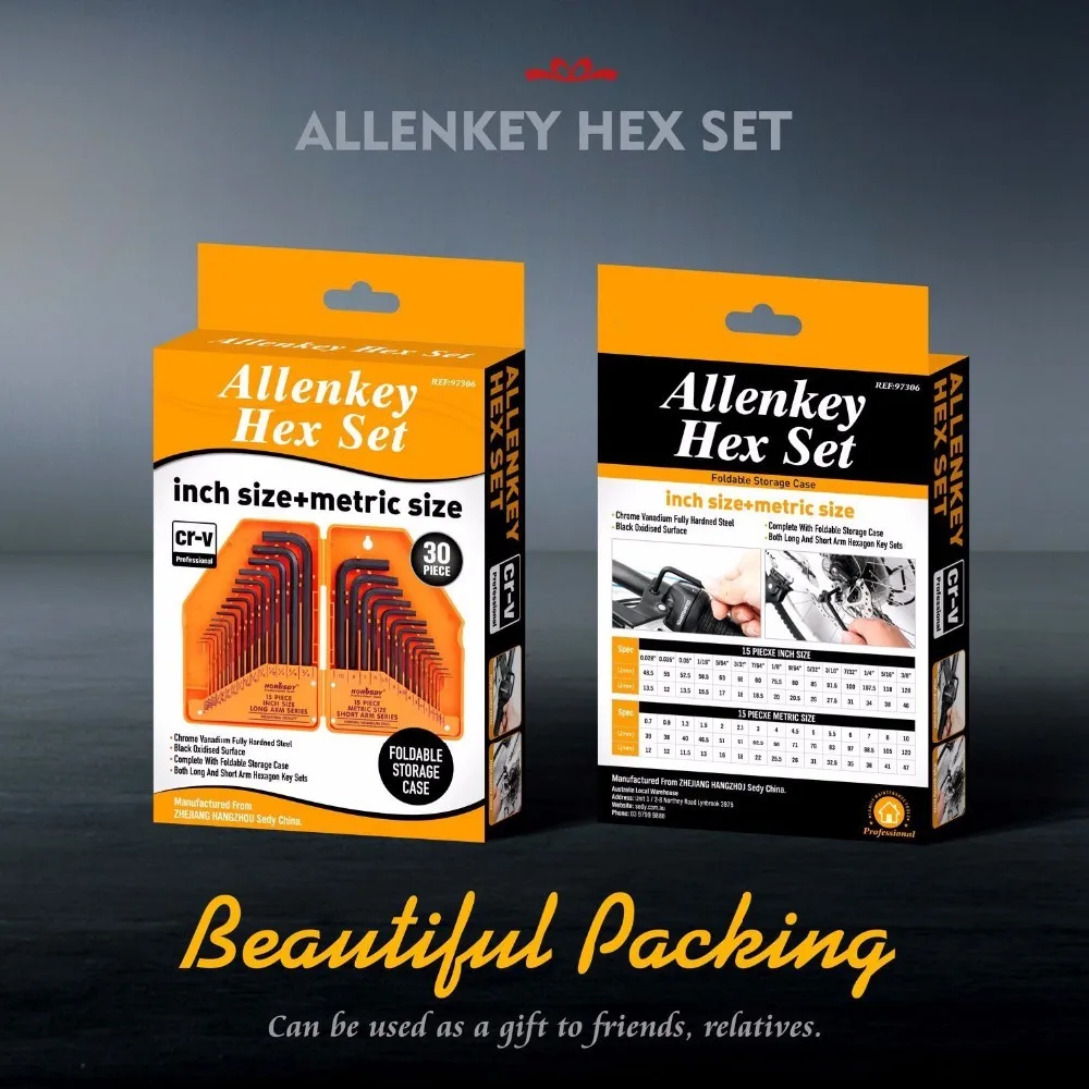 30 Piece Folding Case Packing Hex Allen Key Wrench Set