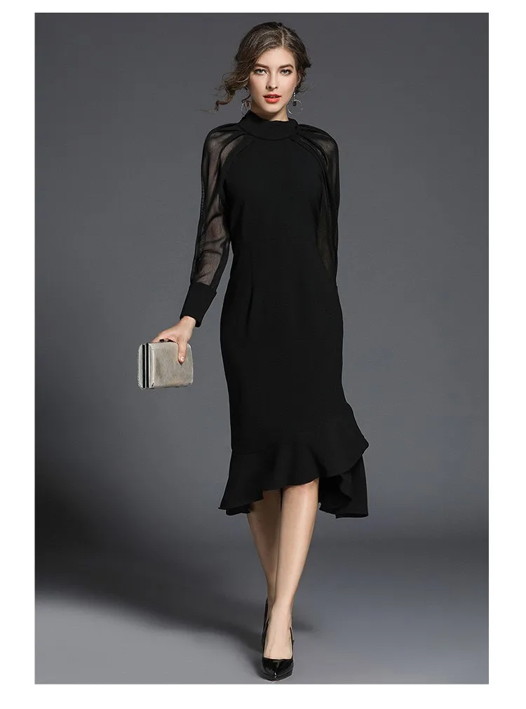 Ladies Black Top Lace Dress Office Dress - Buy Elegant Office Ladies ...