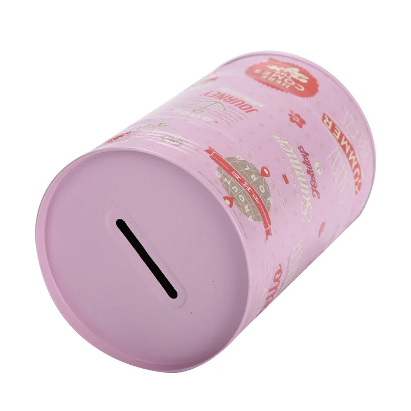 High Quality Cylindrical Sealed Metal Piggy Bank Retro Summer Style ...