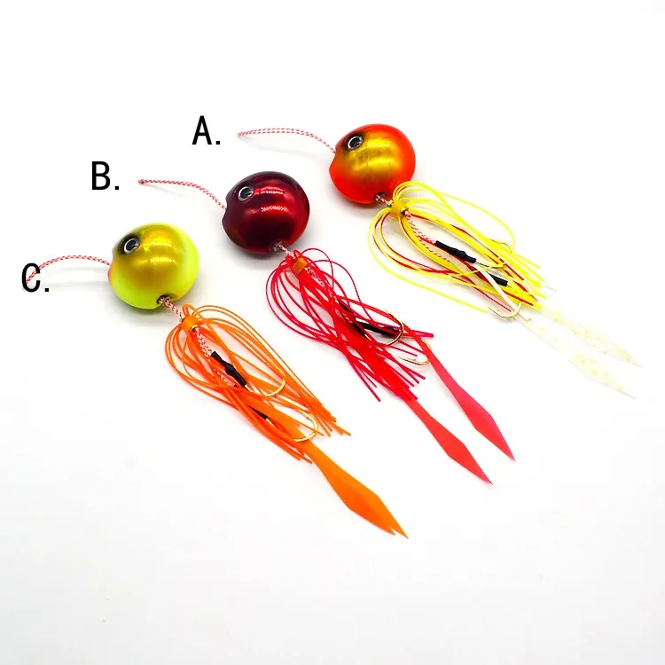 40g-150g Mixed Color Fishing Metal Squid Jig Head With Fly Rubber ...