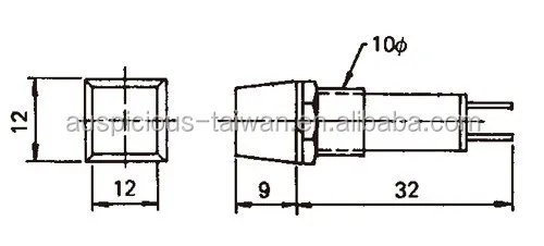 10mm Square Head Pilot Light - Indicator with Wire (PL1002)