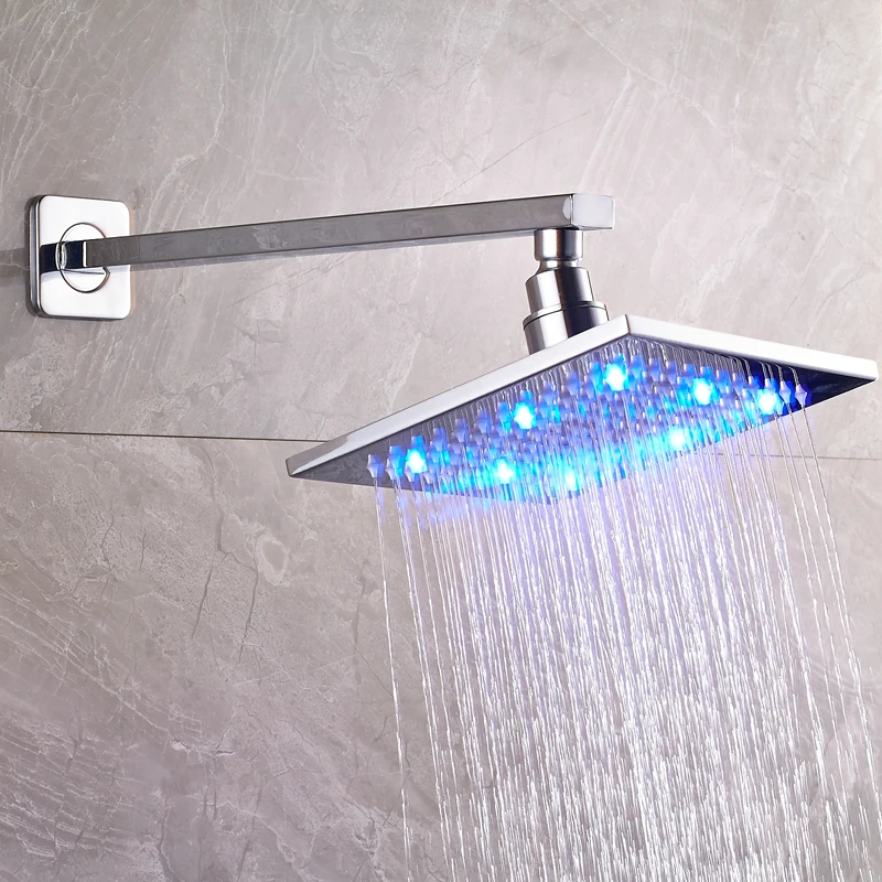 Free Shipping Brass Wall Mount Shower Head 8" Led Light Square Rainfall ...