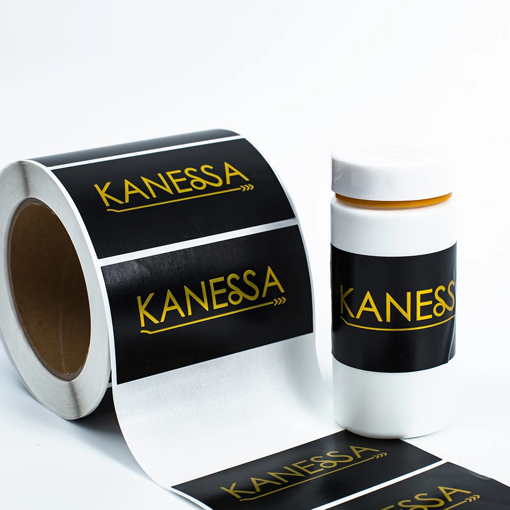 Custom 2x4 Inches Rolls Stickers with Black and Gold Foil