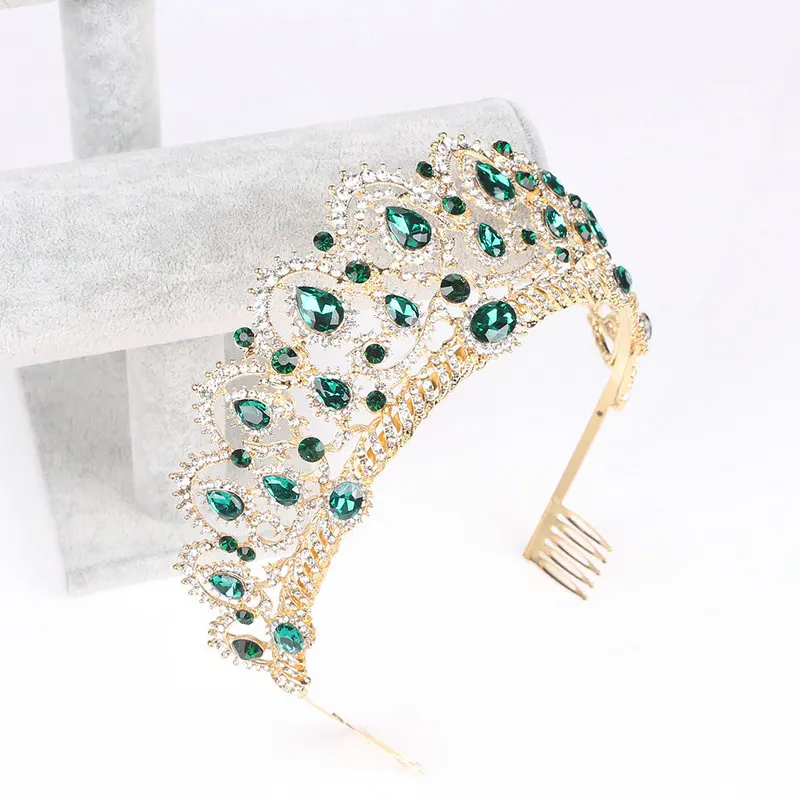 Hot Sale Grace Braut Grün Blau Kristall Strass Gold Krone Kopfschmuck ...