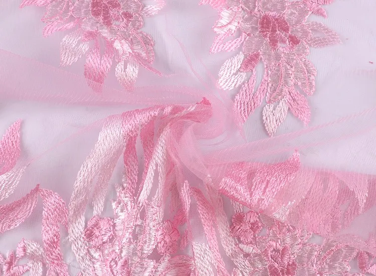 Professional Eco-friendly Pink Color Net Paisley Lace Embroidery Fabric ...